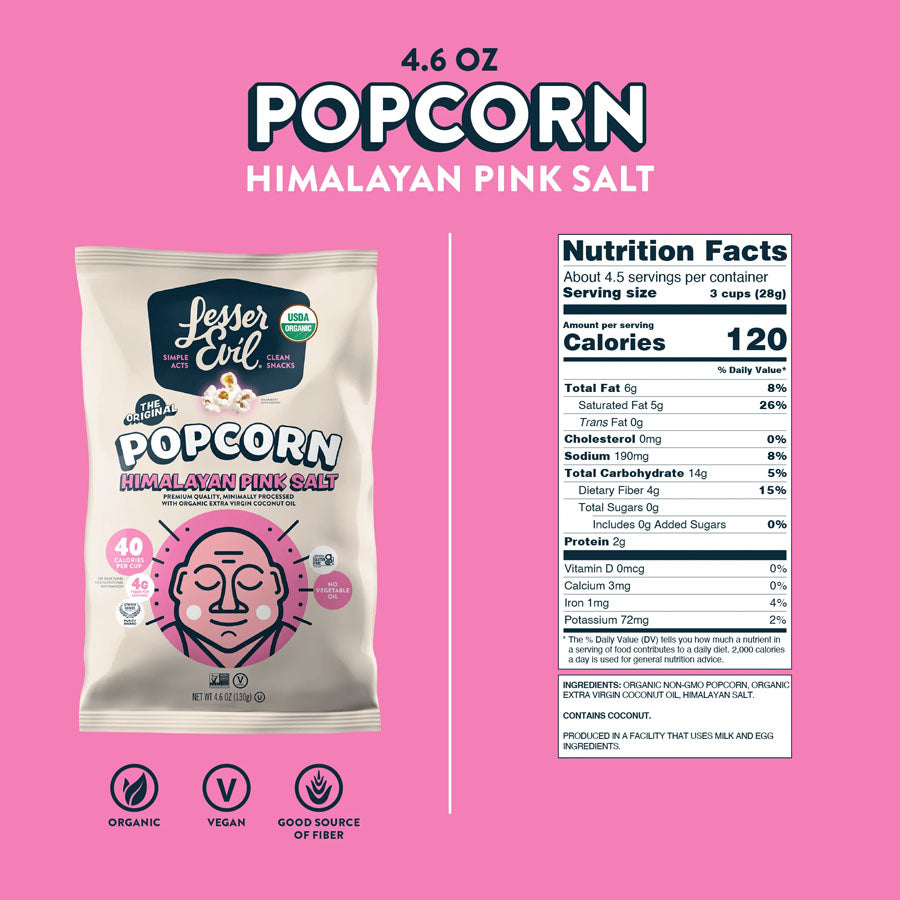 Lesser Evil - Popcorn - Himalayan Pink Salt - 142g – Wellness Market
