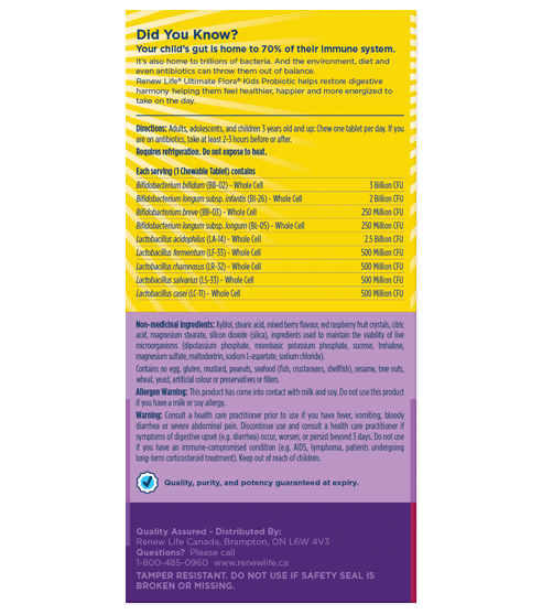 RenewLife - Kid's Ultimate Flora Probiotic - 60 Chewable Tablets ...