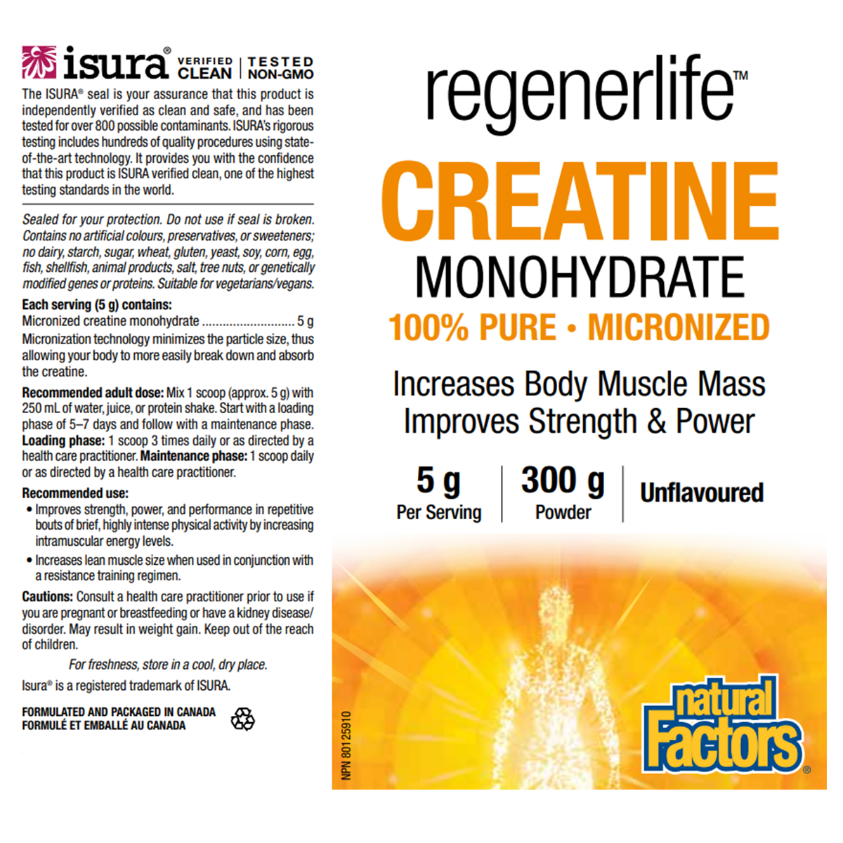 Natural Factors regenlife Creatine Powder Unflavoured 300g – Wellness ...
